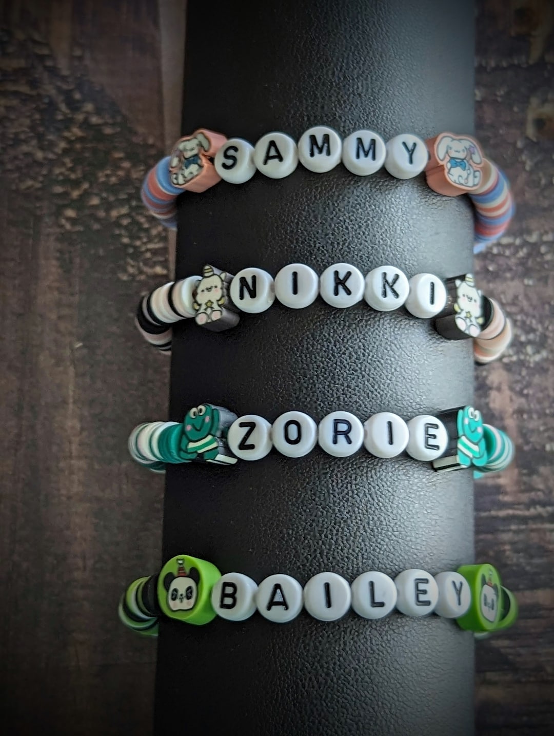 Personalized Animal Bracelet Frog Bunny Panda Unicorn Heishi Bracelet ...