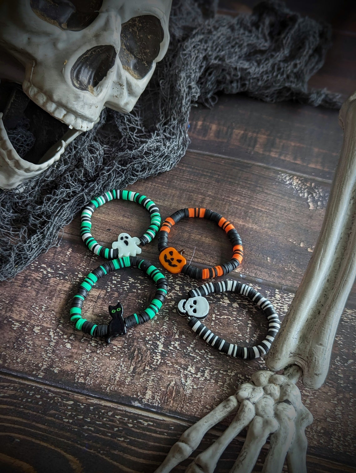 Halloween Bracelets Stretch Bracelet Skull Bracelet Pumpkin Bracelet ...