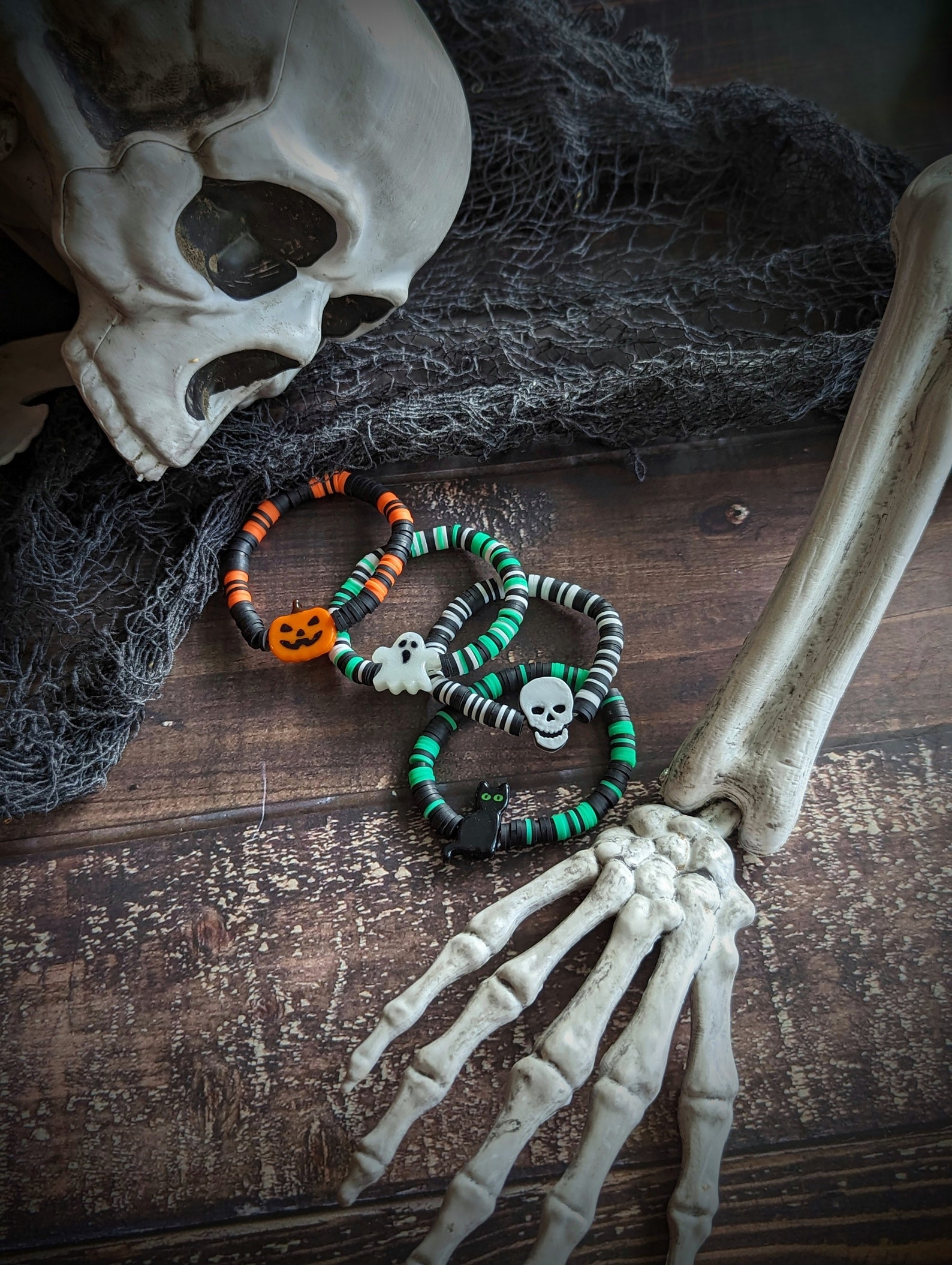 Halloween Bracelets Stretch Bracelet Skull Bracelet Pumpkin Bracelet ...
