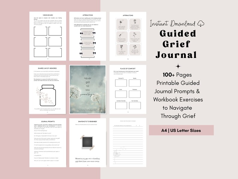 Grieving Journal Prompts Printable Guided Prompts Coping With Grief Journal Workbook Exercises ...