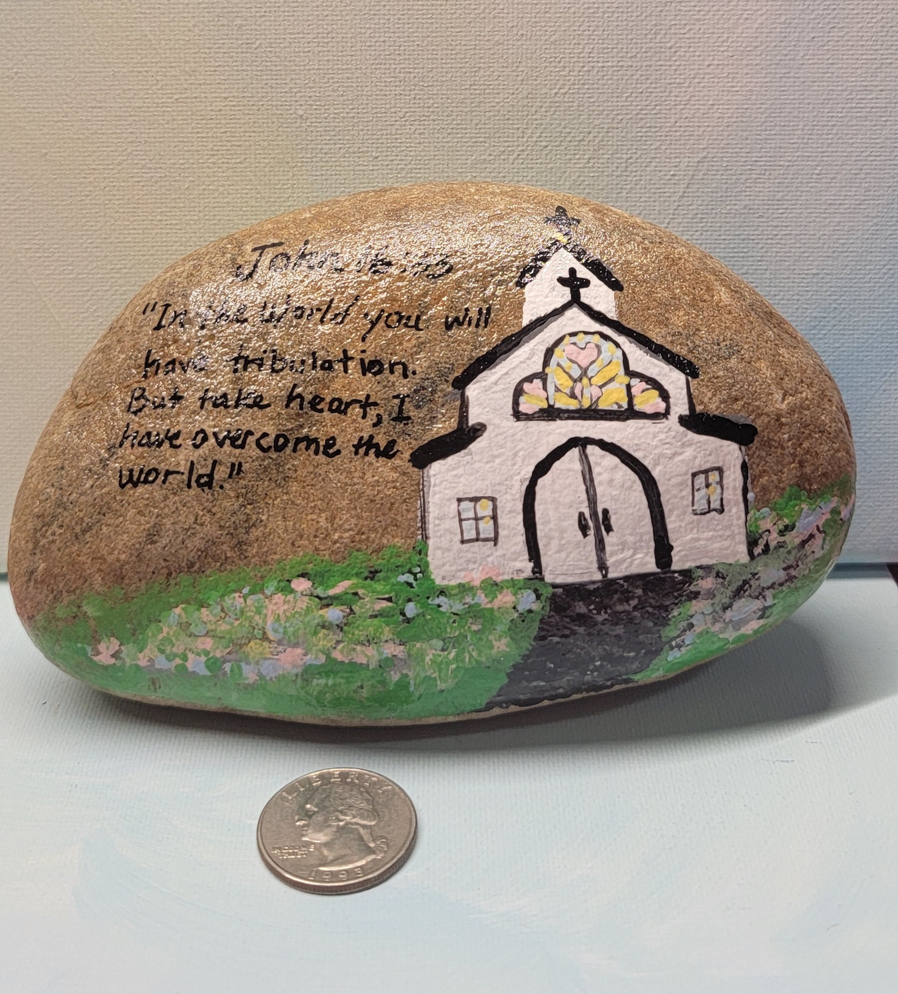 Painted Rock, Hand Painted, Acrylic Paint, Art, Decor, Church ...