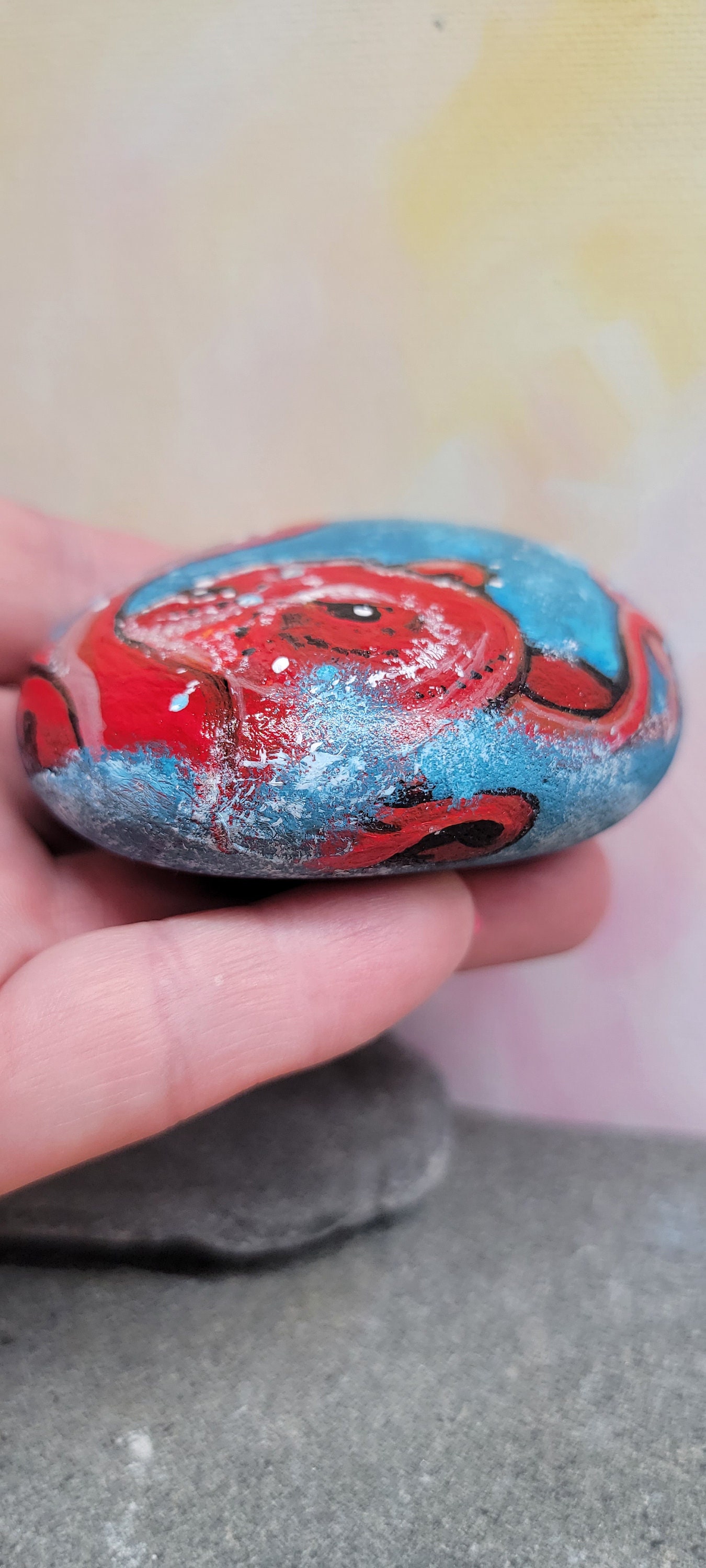 Red Octopus, Art, Decor, Acrylic Paint, River Rock, Handmade - Etsy