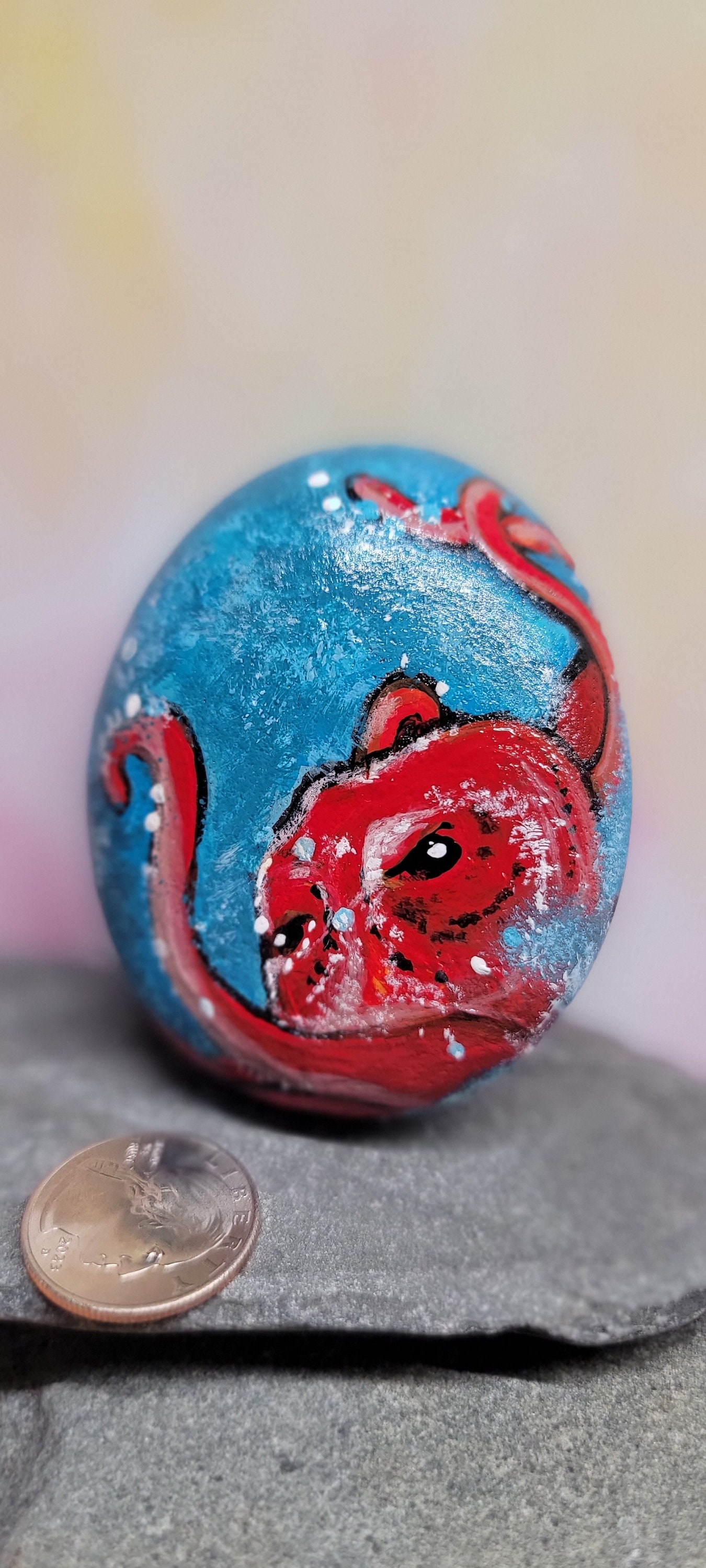 Red Octopus, Art, Decor, Acrylic Paint, River Rock, Handmade - Etsy