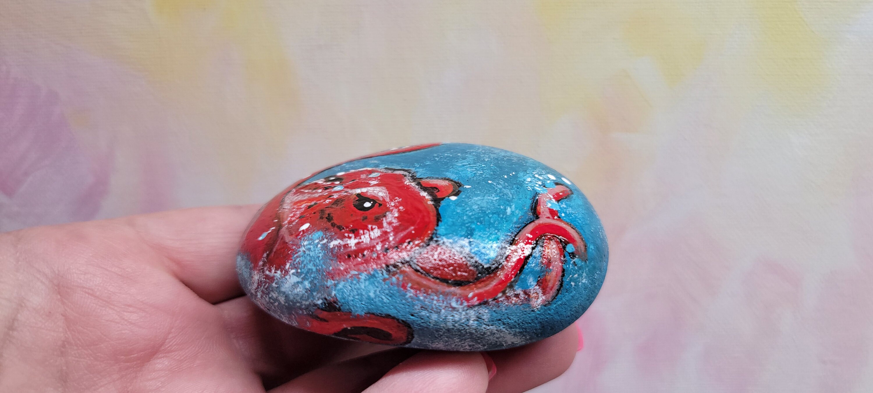 Red Octopus, Art, Decor, Acrylic Paint, River Rock, Handmade - Etsy