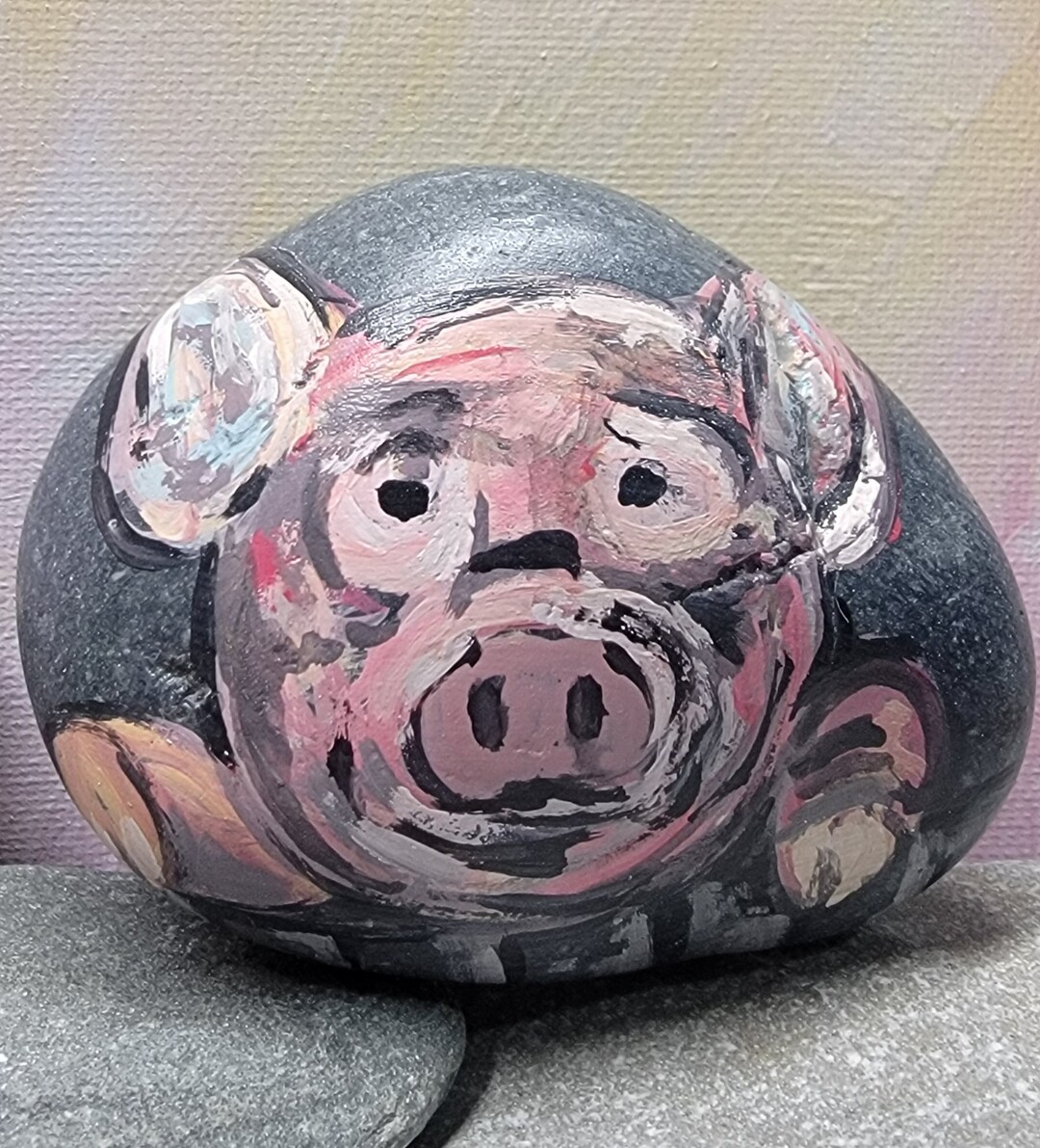 Painted Rock, Hand Painted, Acrylic Paint, Pig, Animal, Art, Decor - Etsy