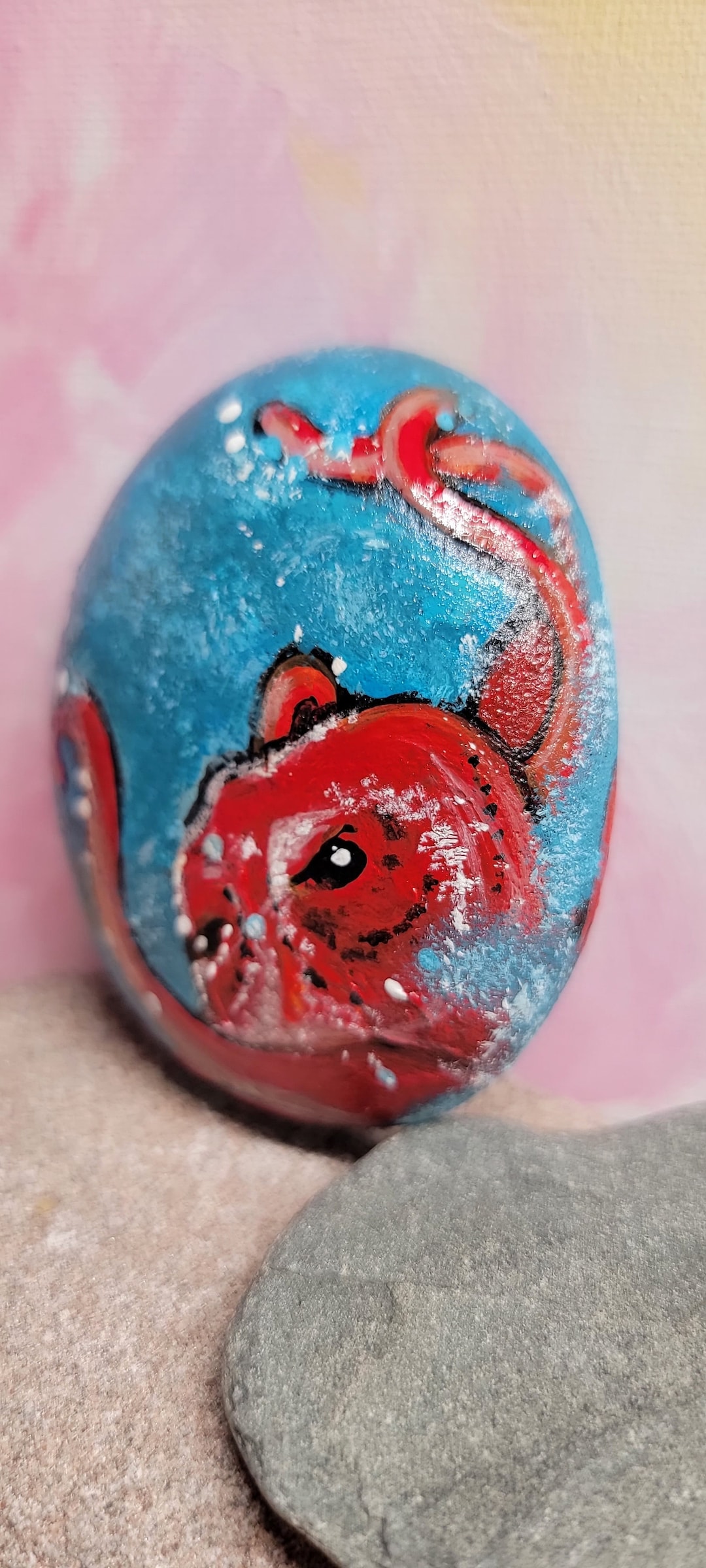 Red Octopus, Art, Decor, Acrylic Paint, River Rock, Handmade - Etsy