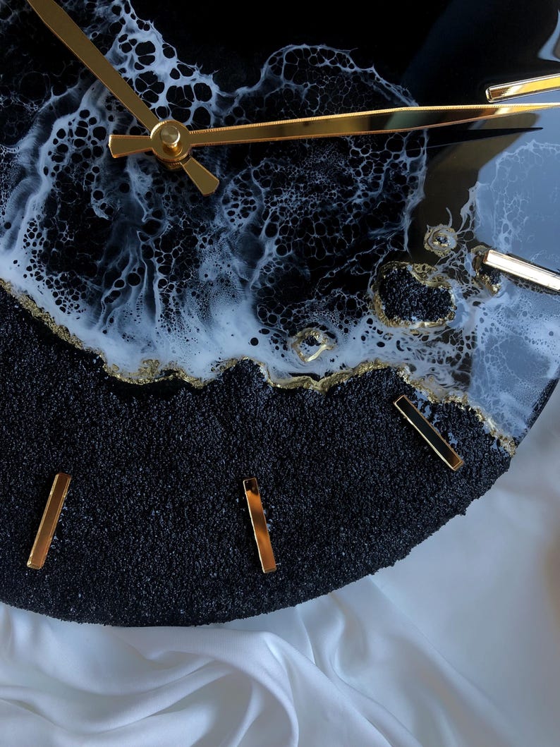 Black Sea Resin Wall Clock| Resin Art| Resin Wall Clock| Ocean Clock ...