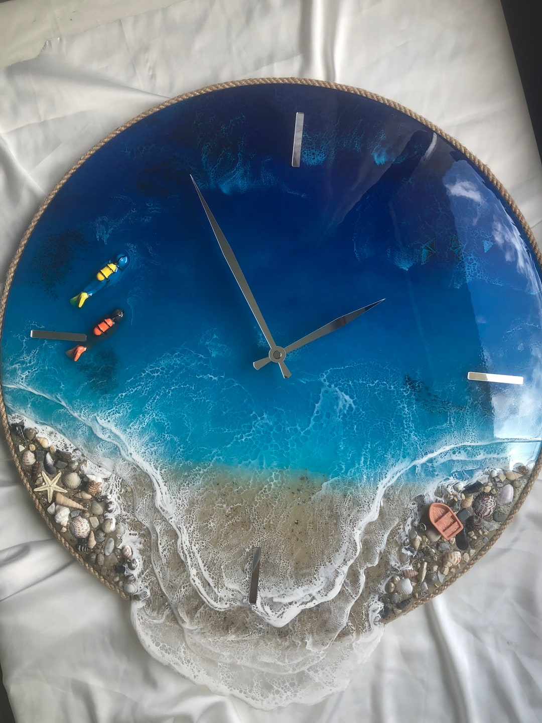 Epoxy Resin Clock Resin Art Handmade Gift Wall Clock Marine Style Clock ...