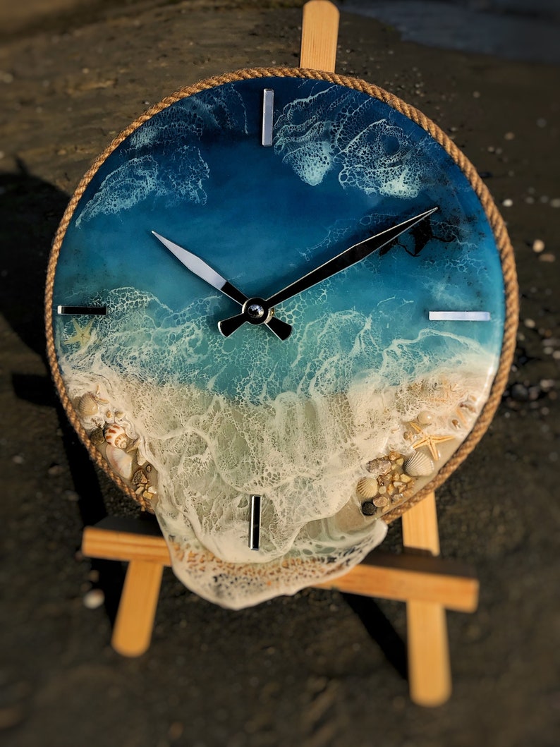 Epoxy Resin Clock Resin Art Handmade Gift Wall Clock Marine Style Clock ...