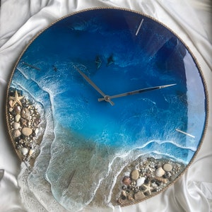 Epoxy Resin Clock Resin Art Handmade Gift Wall Clock Marine Style Clock ...