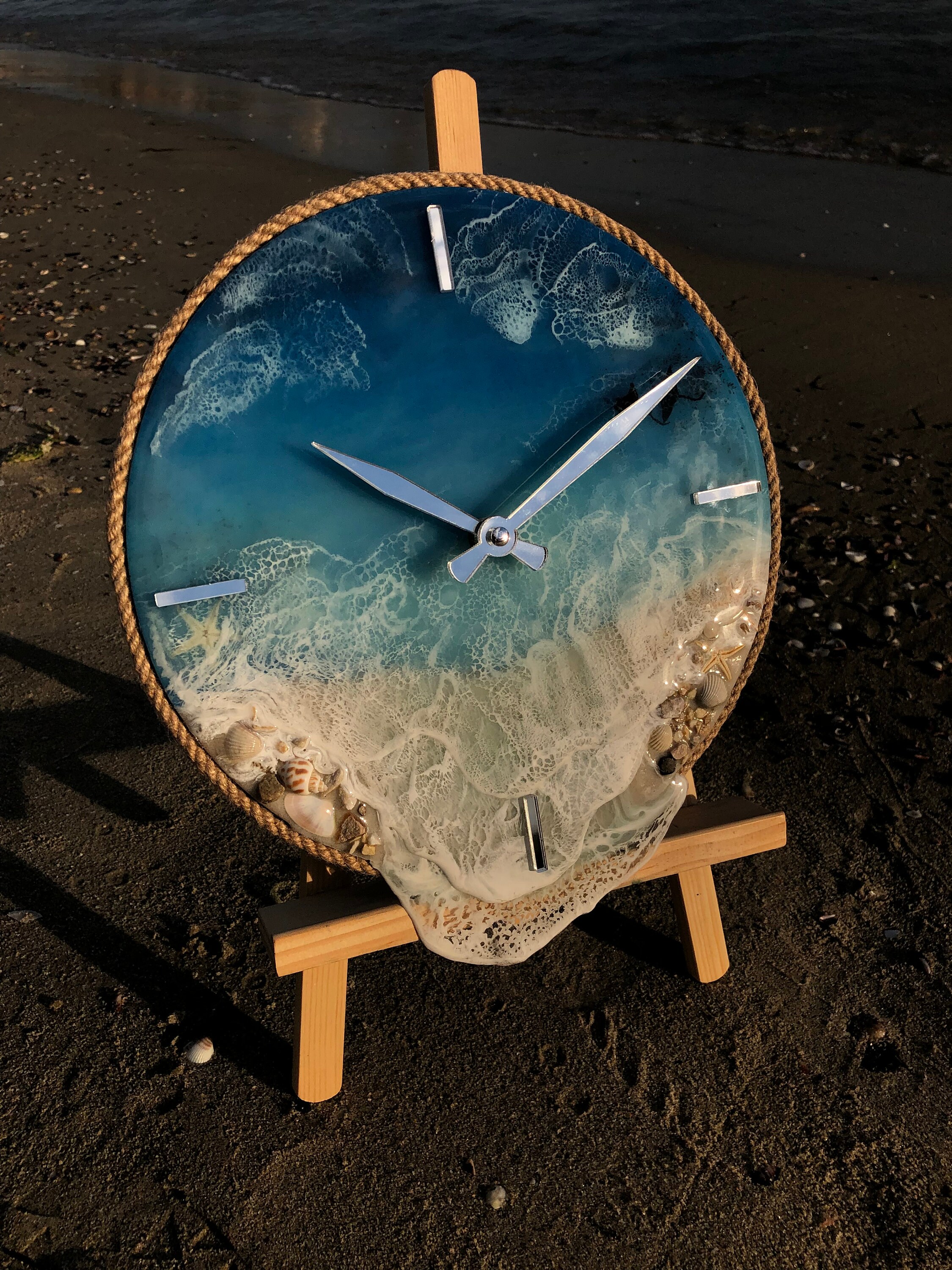 Epoxy Resin Clock Resin Art Handmade Gift Wall Clock Marine Style Clock ...