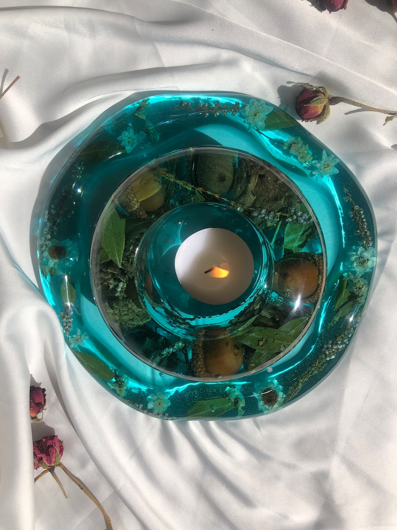 Resin Candle Holder With Cones and Acorns| Handmade Candle Holder ...