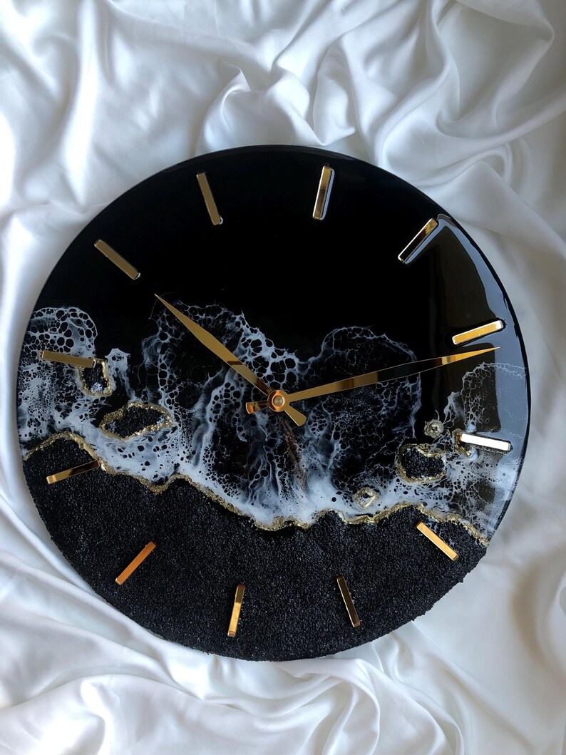Black Sea Resin Wall Clock| Resin Art| Resin Wall Clock| Ocean Clock ...