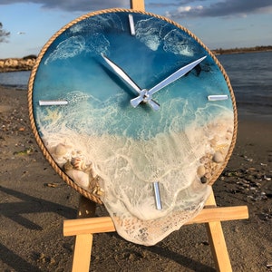 Epoxy Resin Clock Resin Art Handmade Gift Wall Clock Marine Style Clock ...