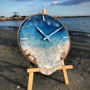 Epoxy Resin Clock Resin Art Handmade Gift Wall Clock Marine Style Clock ...