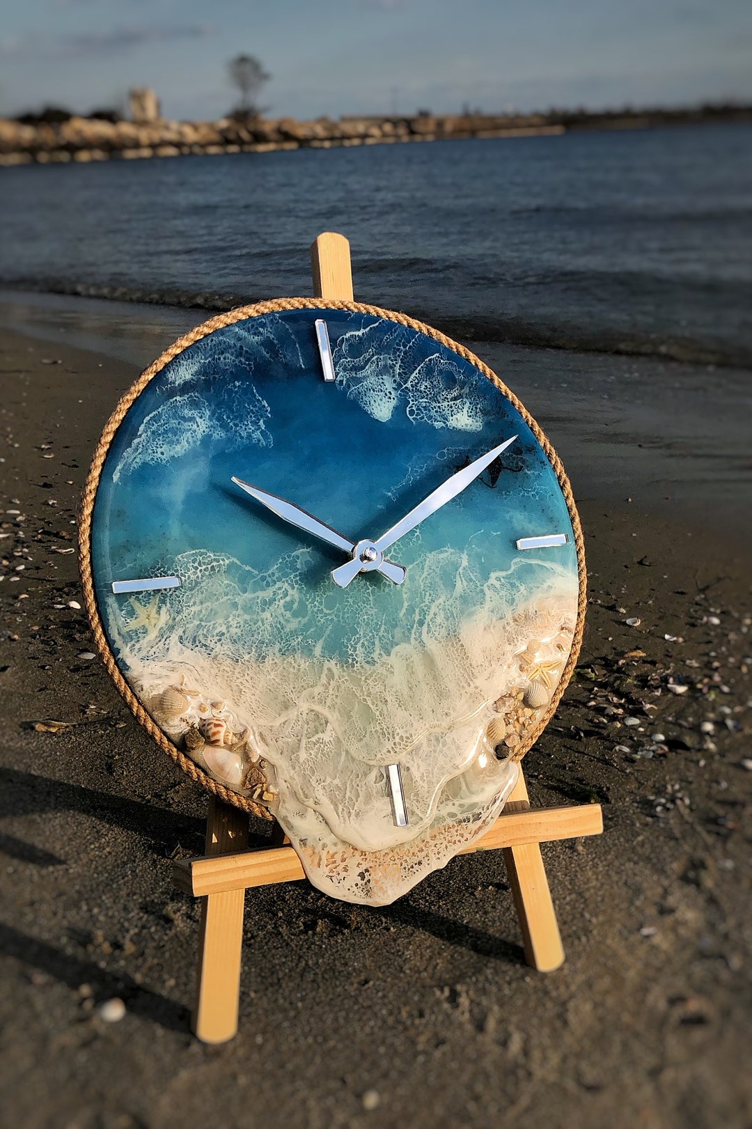 Epoxy Resin Clock Resin Art Handmade Gift Wall Clock Marine Style Clock ...