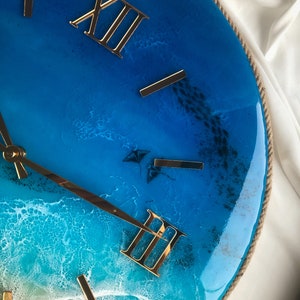 Epoxy Resin Clock Resin Art Handmade Gift Wall Clock Marine Style Clock ...