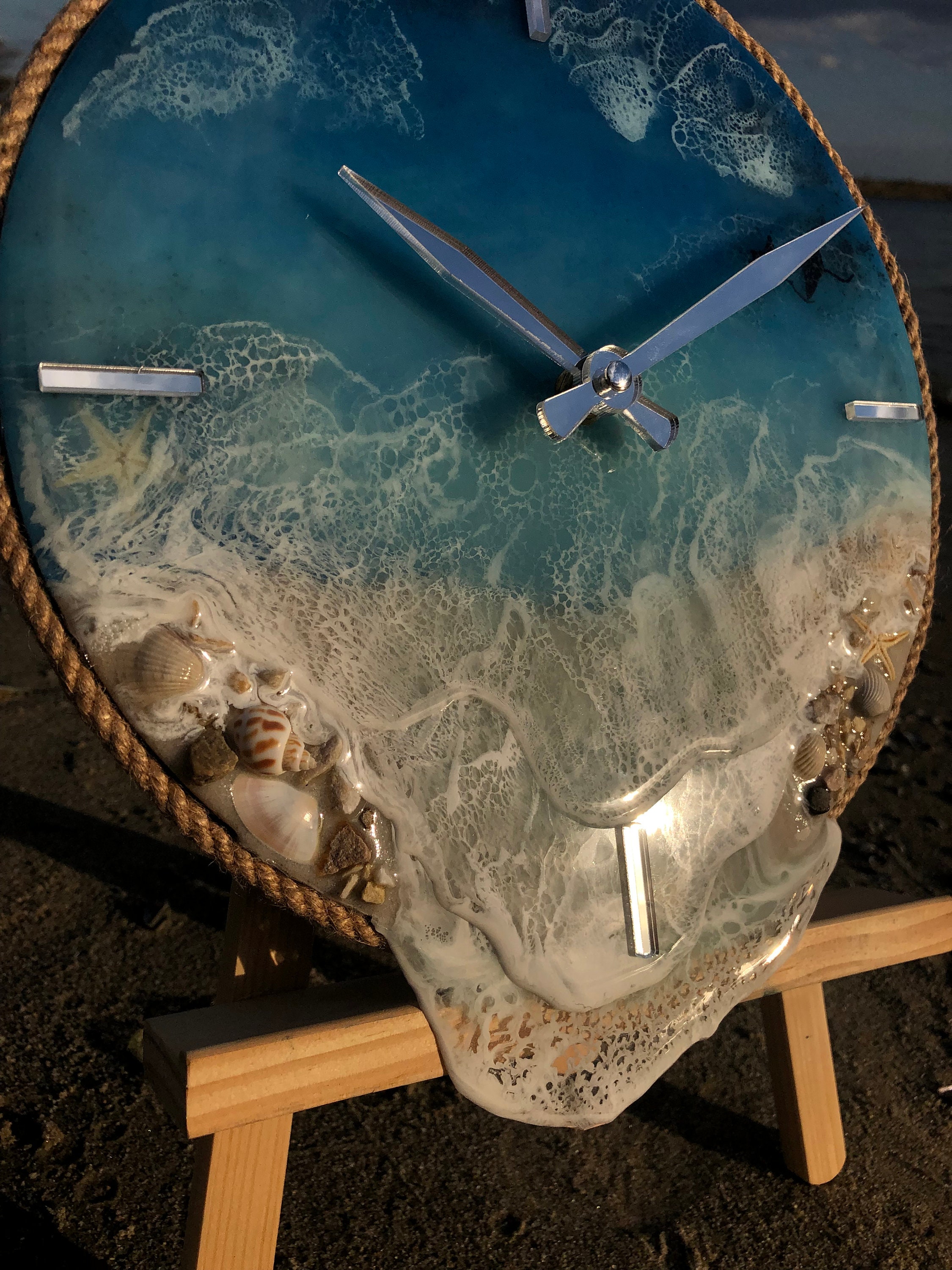 Epoxy Resin Clock Resin Art Handmade Gift Wall Clock Marine Style Clock ...