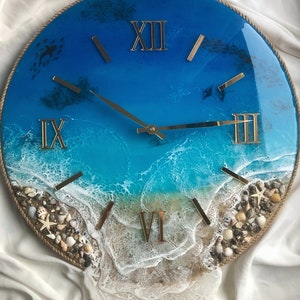 Epoxy Resin Clock Resin Art Handmade Gift Wall Clock Marine Style Clock ...