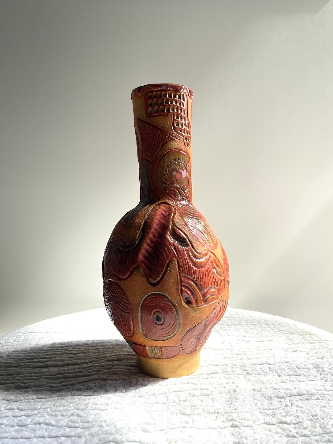 Pink Bohemian Ceramic Vase Handbuilt coil Method Pottery - Etsy