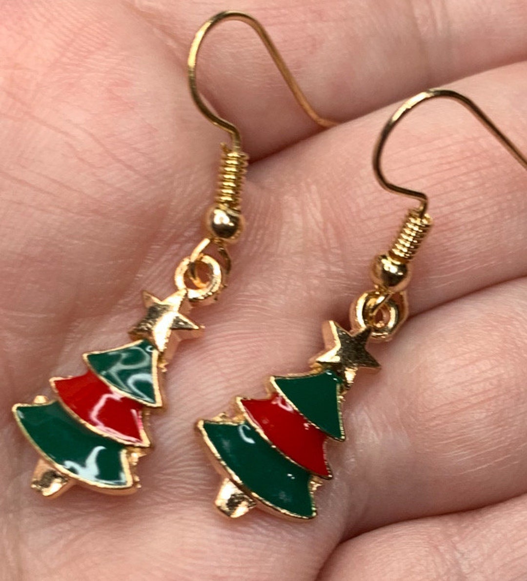 Christmas Tree Holiday Gold Dangle Earrings. so Cute and - Etsy