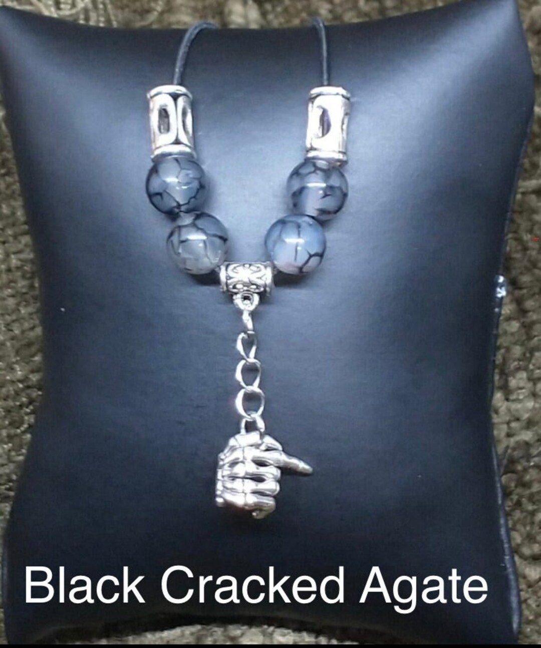 Skeleton Hand Gemstone Necklace! Slim Black Rope Cord. Great for ...