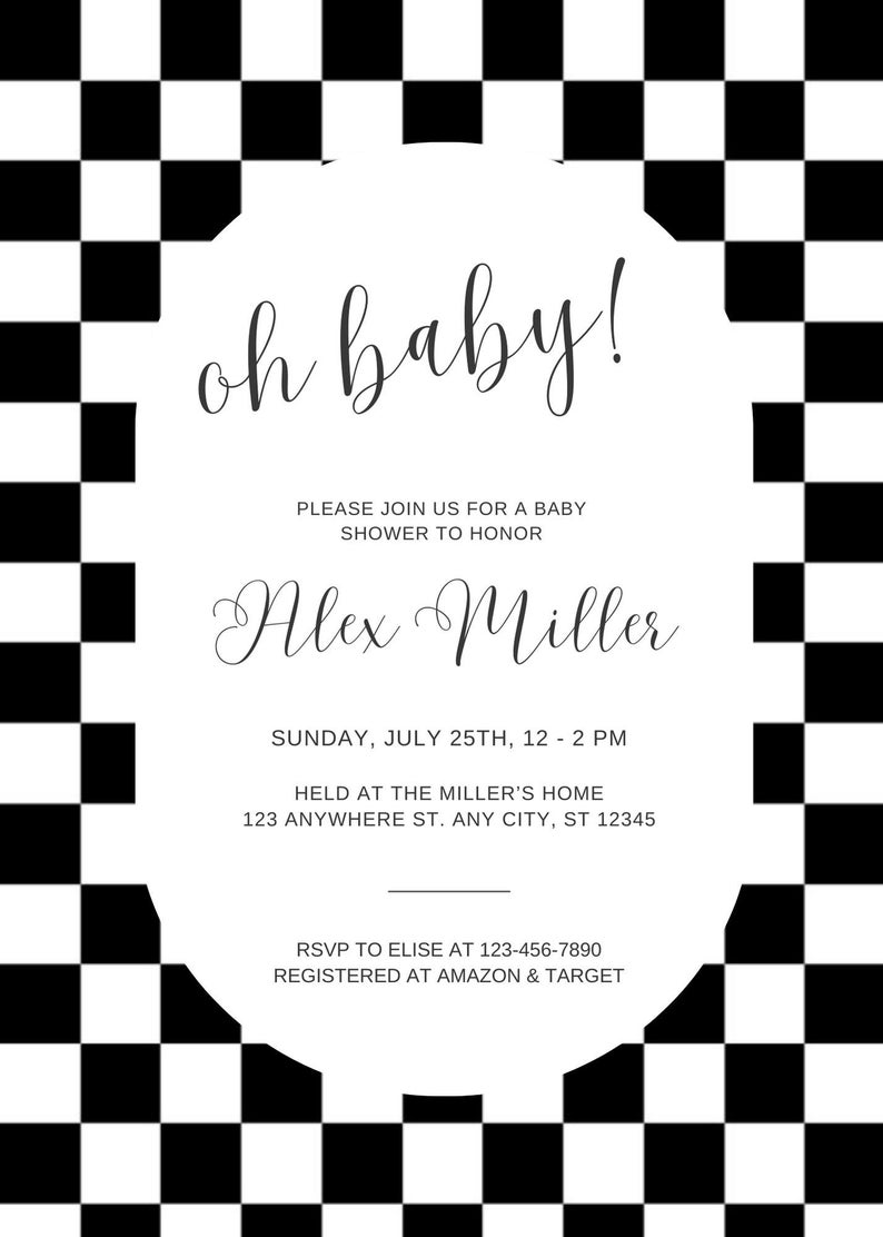 Checkered Baby Shower Invitation: Gender Neutral Invite (canva Template ...