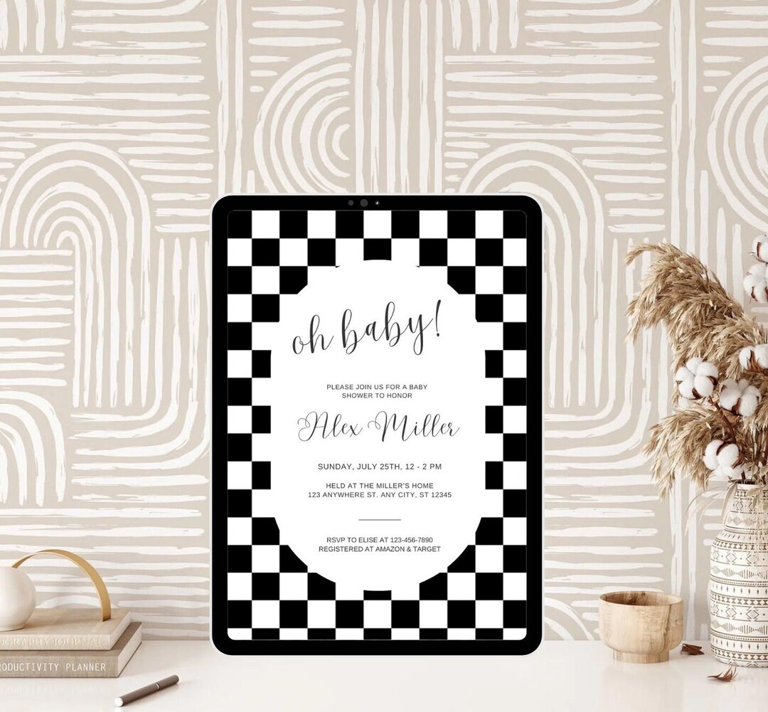 Checkered Baby Shower Invitation: Gender Neutral Invite (canva Template ...
