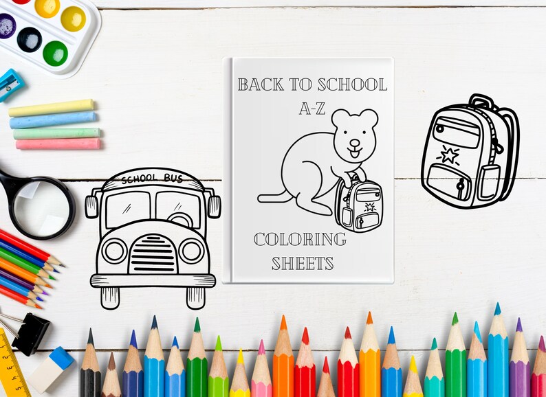Back to School A-Z Coloring Sheets - Etsy