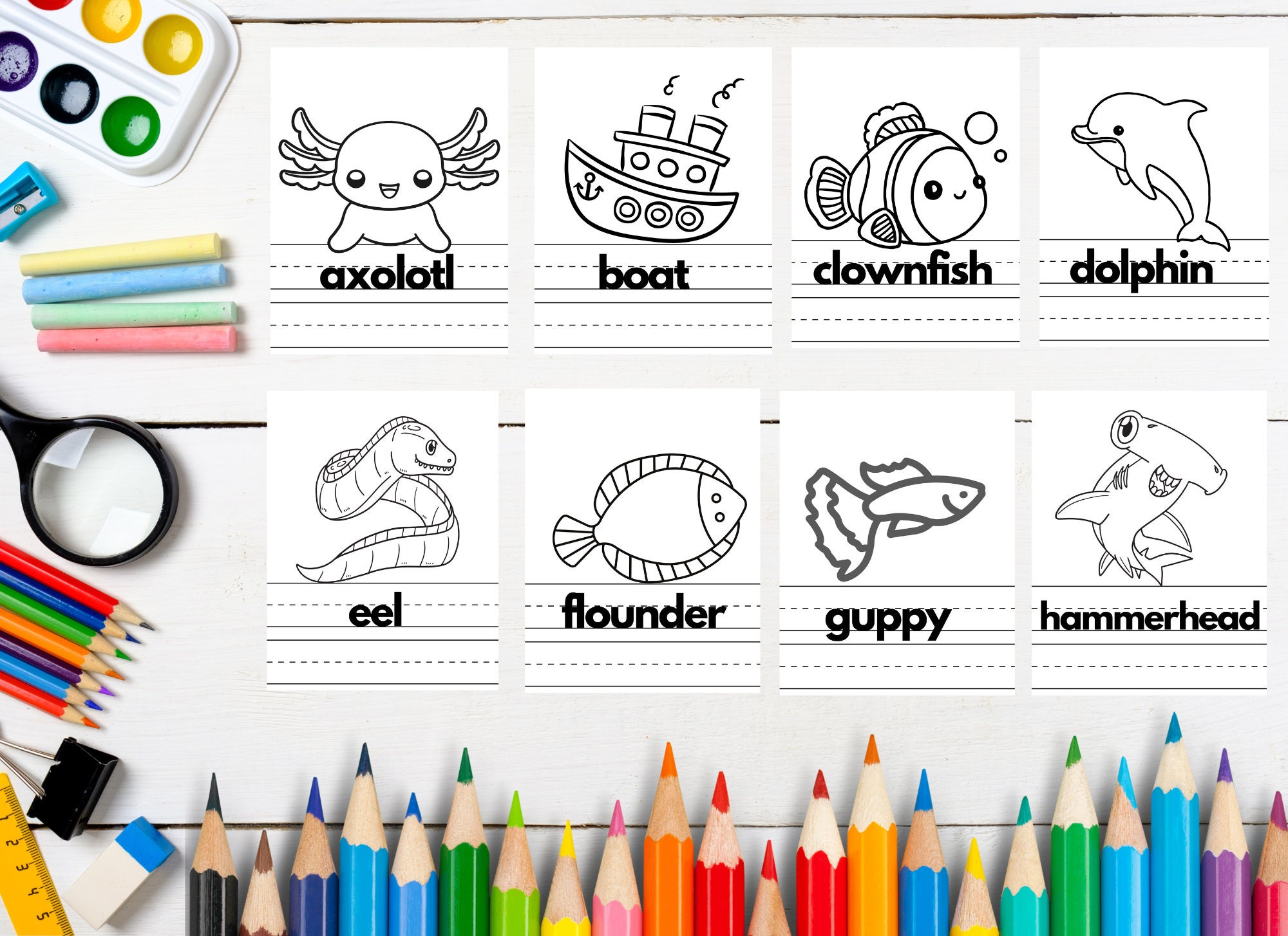 Sea Life A-Z Coloring Sheets - Etsy