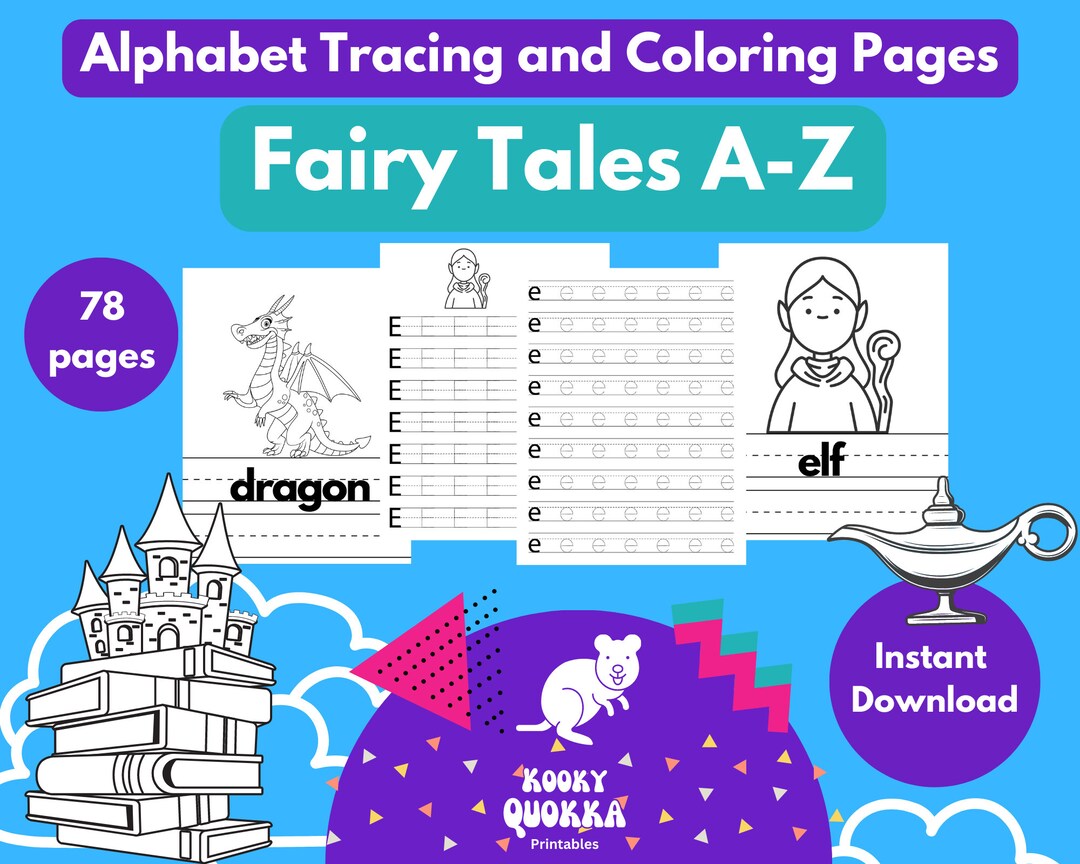 Fairy Tale A-Z Alphabet Tracing and Coloring Pages - Etsy