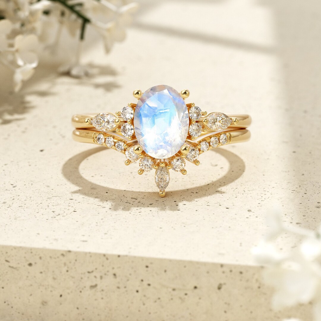 Vintage Moon Stone Ring Set Silver Ring Branch Ring Moon Stone Ring for Women Moon Stone Jewelry ...