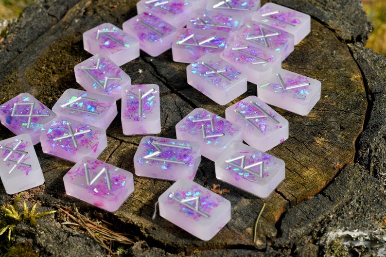 Holographic Rune Set in Shades of Purple - Sparkling Elder Futhark ...