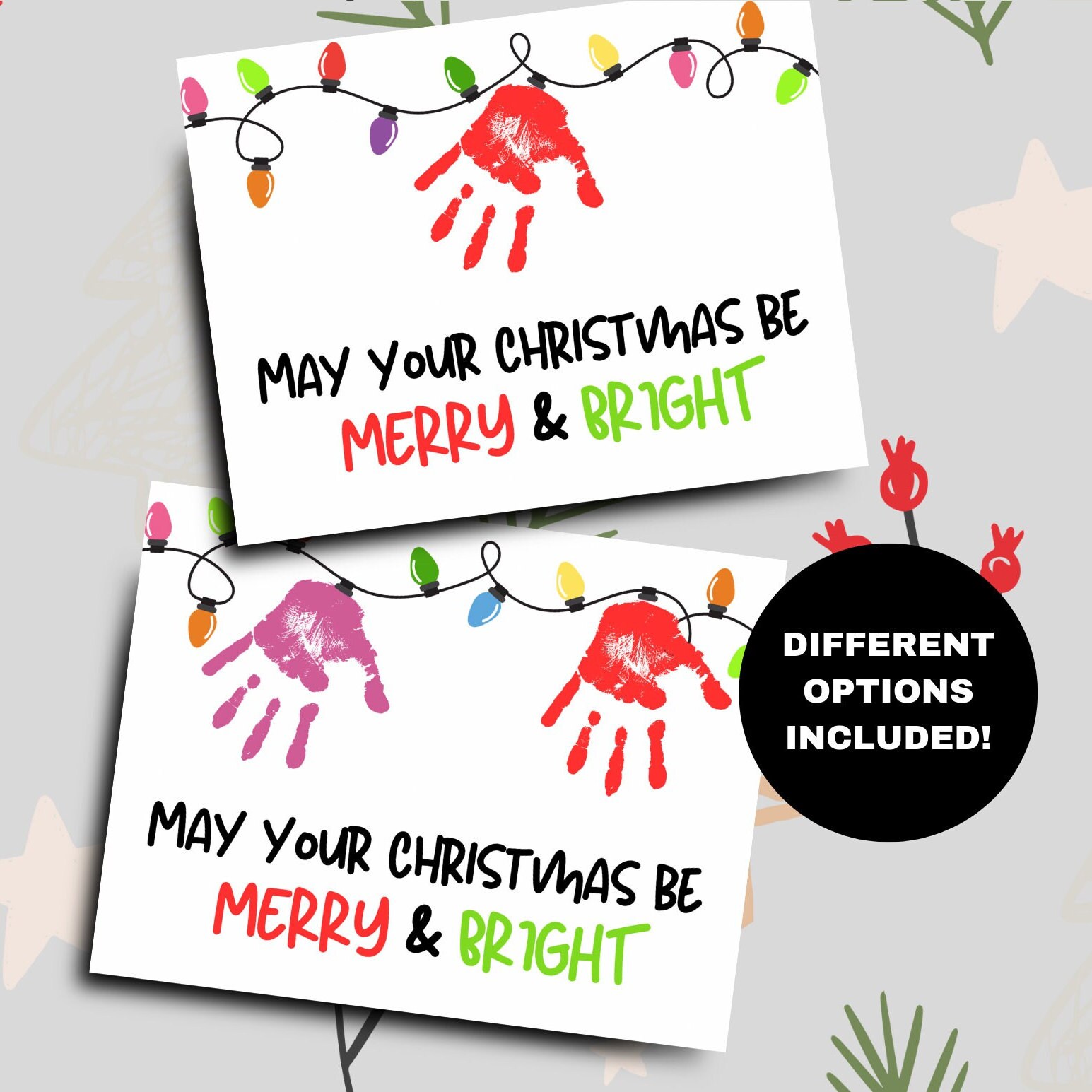 Christmas Lights Handprint Art Craft, Printable Kids Thumbprint Project ...