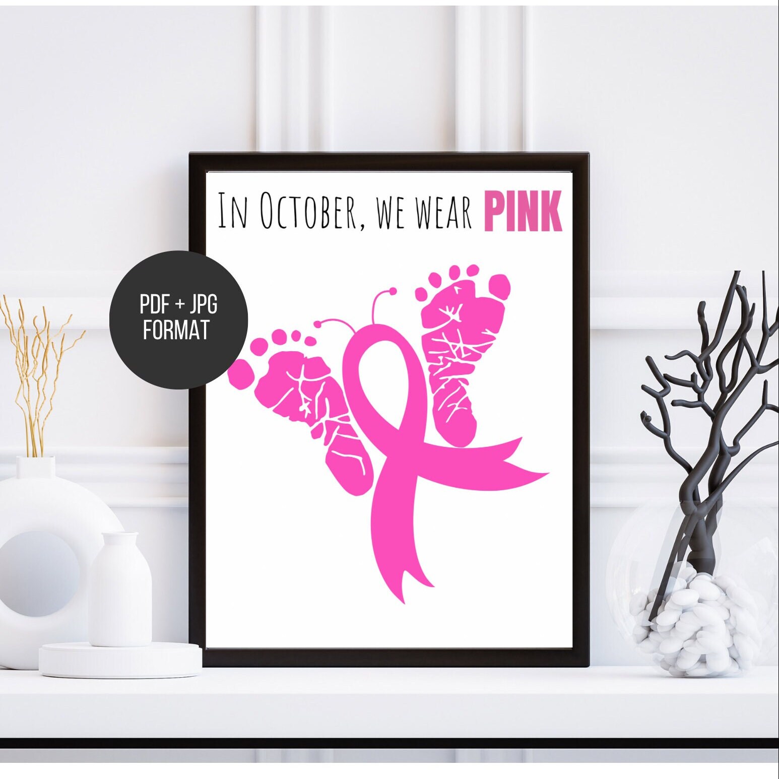 Footprint Breast Cancer Awareness Printable Kids Crafts, Gifts for Moms ...