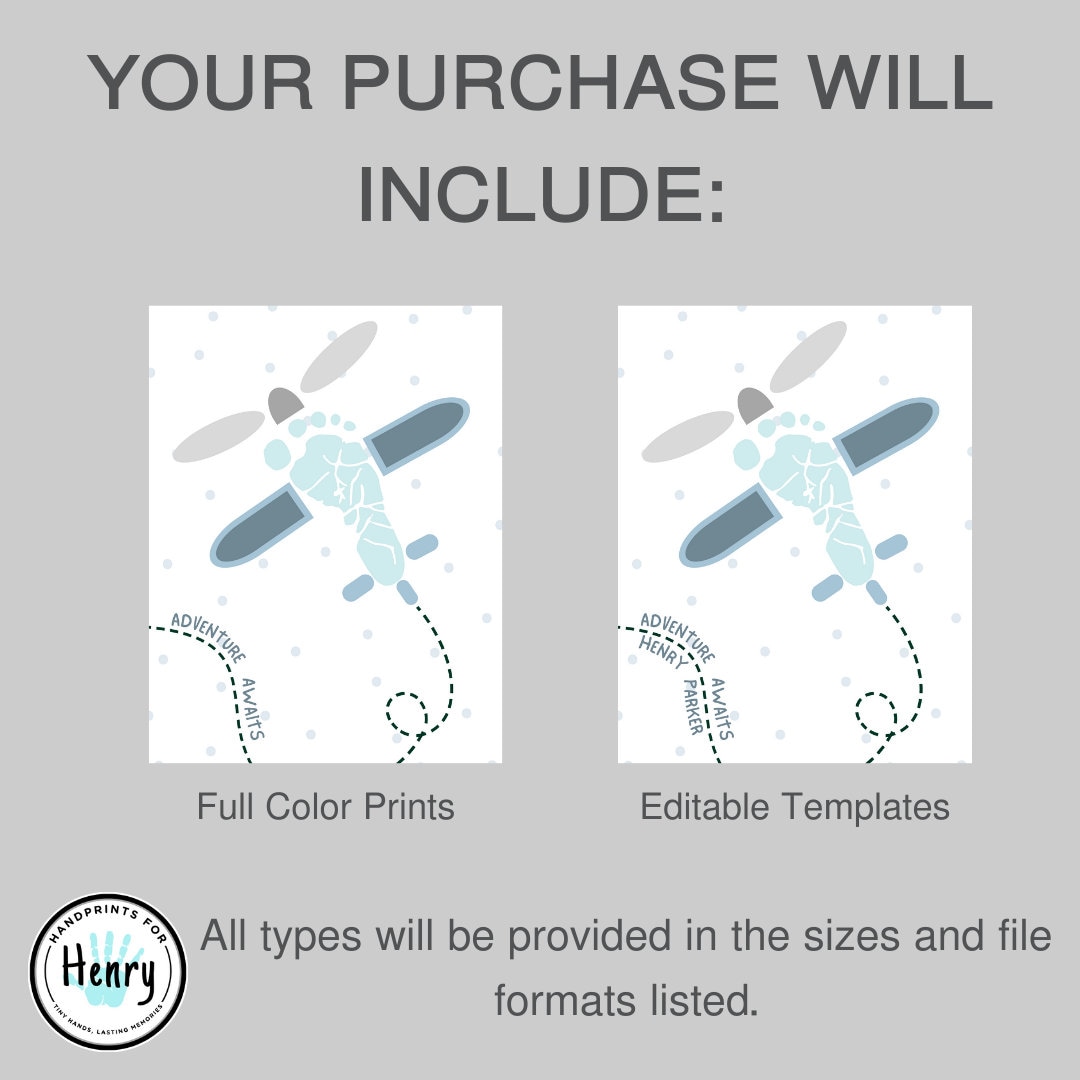 Airplane Footprint Handprint Craft, Blue Theme Wall Art Home Decor for ...