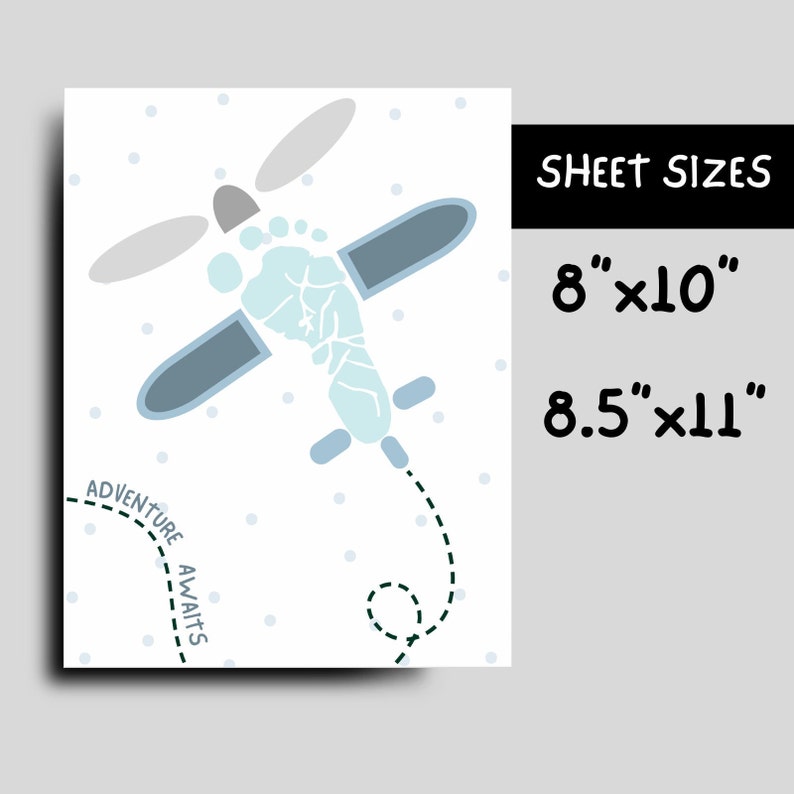 Airplane Footprint Handprint Craft Blue Theme Wall Art Home - Etsy