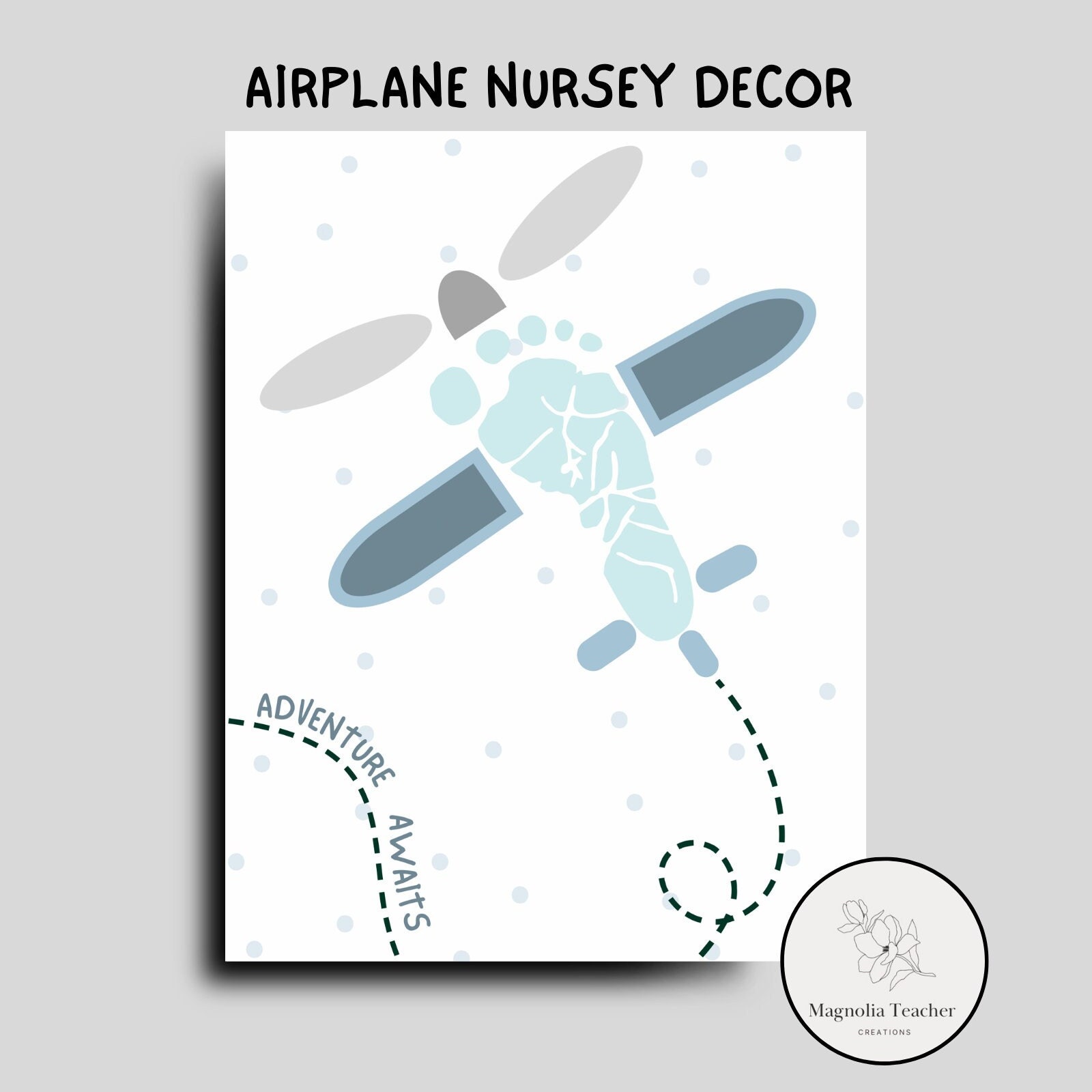 Airplane Footprint Handprint Craft Blue Theme Wall Art Home - Etsy