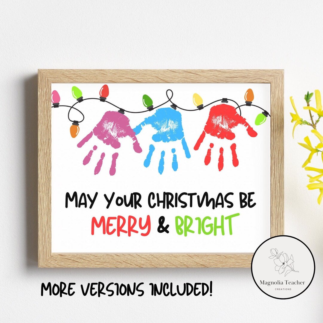 Christmas Lights Handprint Art Craft, Printable Kids Thumbprint Project ...