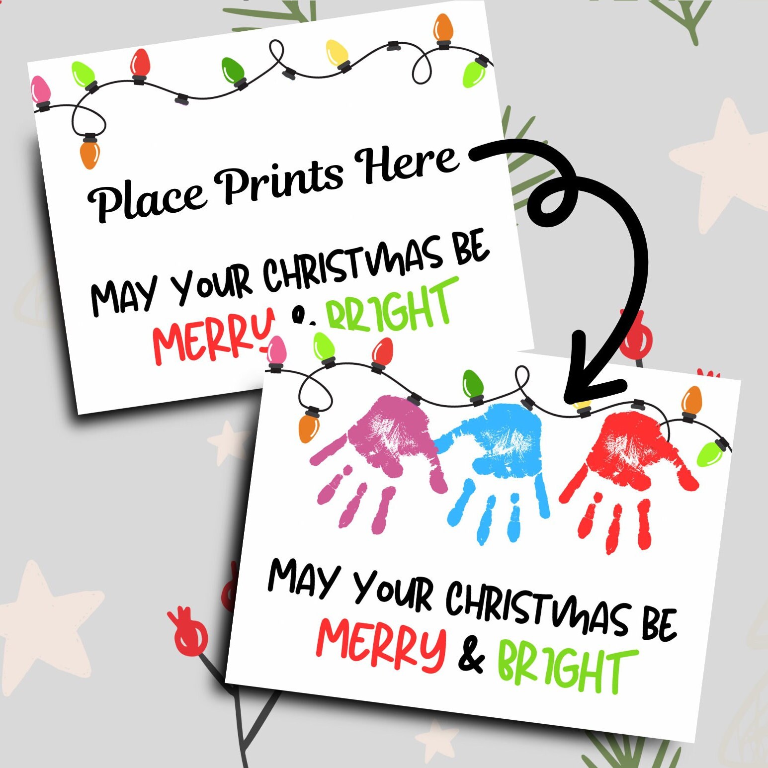 Christmas Lights Handprint Art Craft, Printable Kids Thumbprint Project ...