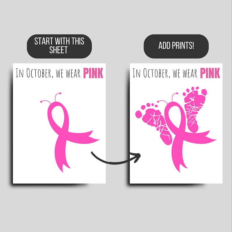 Footprint Breast Cancer Awareness Printable Kids Crafts, Gifts for Moms ...