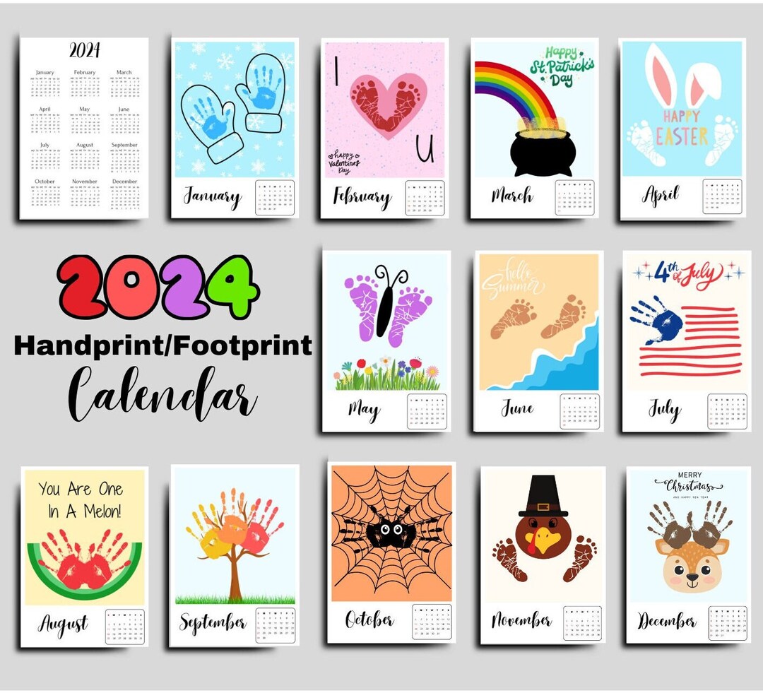 2024 Handprint Art Calendar, Footprint Handprints Arts Craft DIY Gift ...