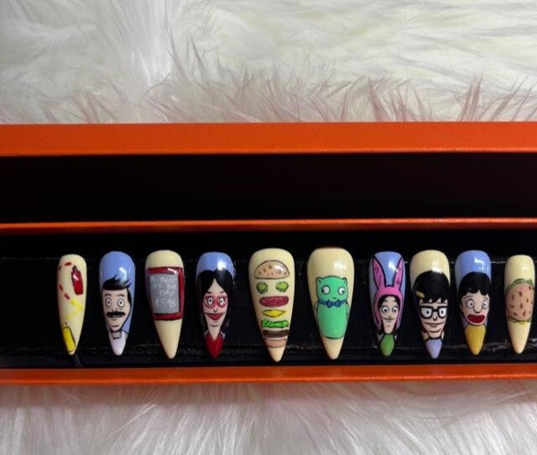 Hand Painted Cartoon Nails - Etsy
