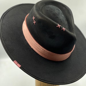 Boho Hat, Fedora Hat, Ecco Suede, Desert Hat, Black and Salmón. - Etsy