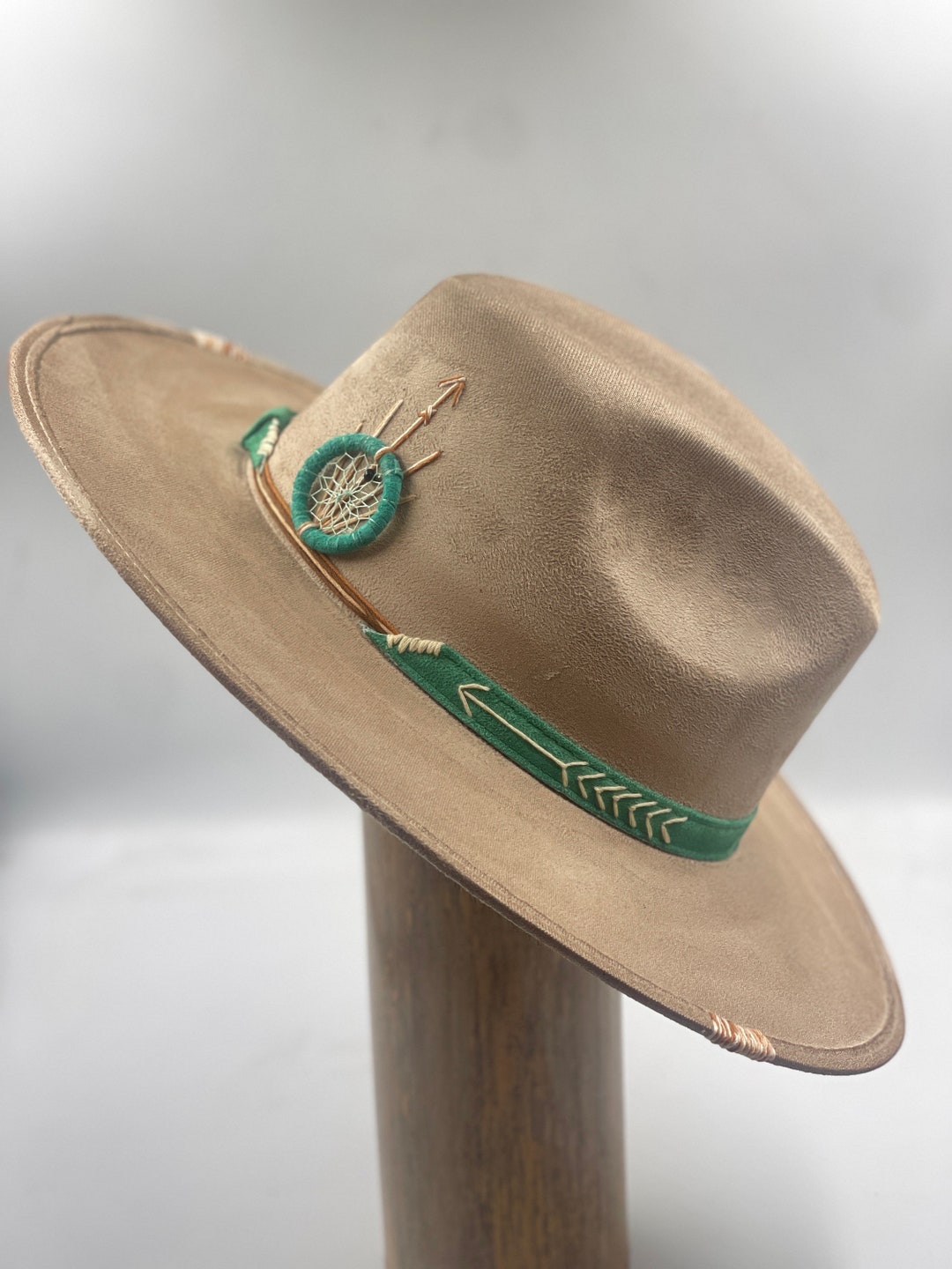 Boho Hat, Fedora Hat, Ecco Suede Nude Emerald - Etsy