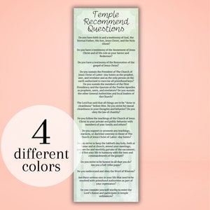 Temple Recommend Questions Bookmark, Latter-day Saint Young Women ...