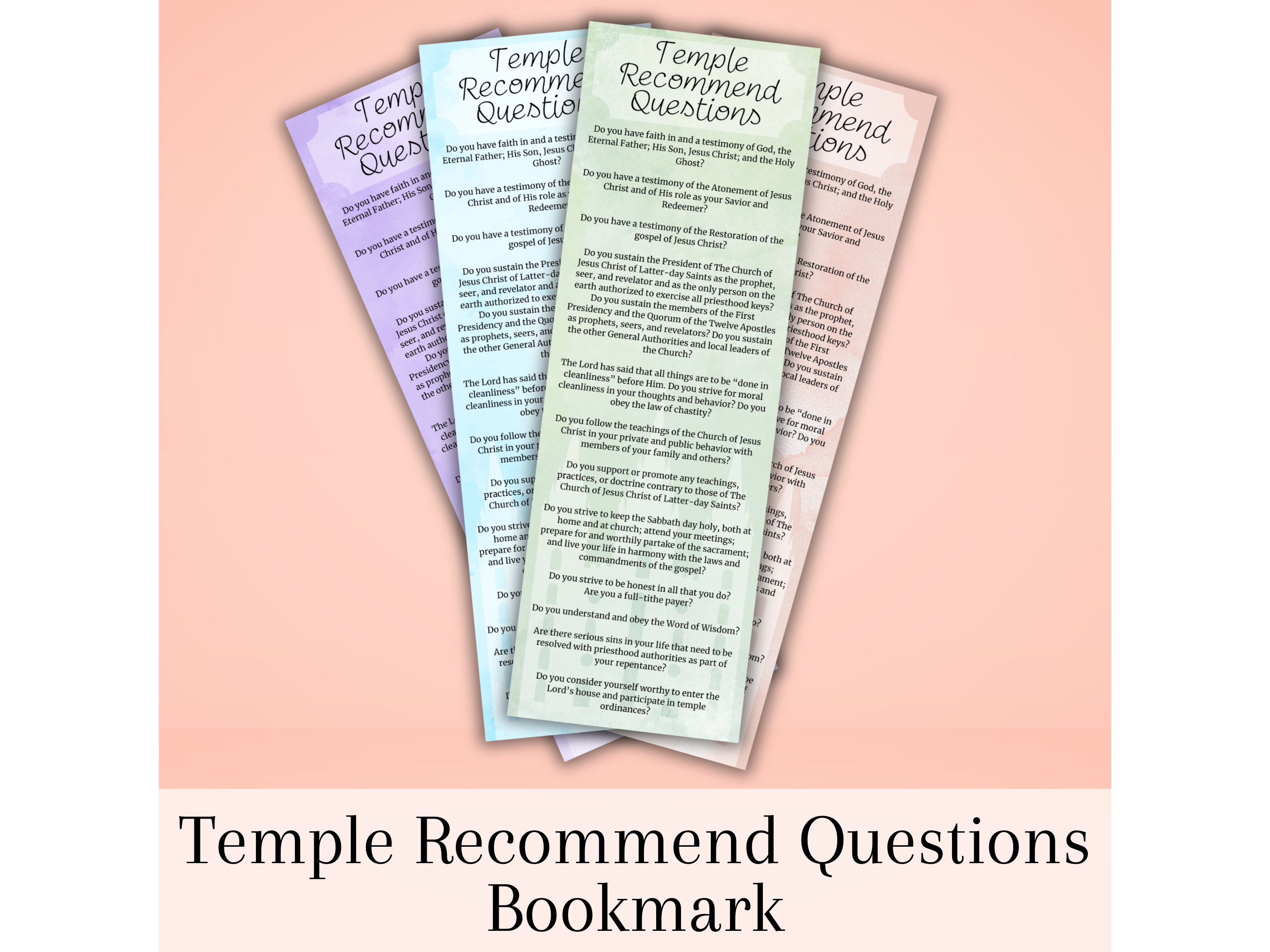 Temple Recommend Questions Bookmark, Latter-day Saint Young Women ...