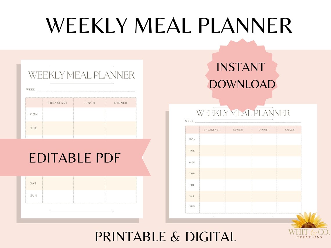 Printable Weekly Meal Planner 7 Day Menu Planner Meal Prep - Etsy