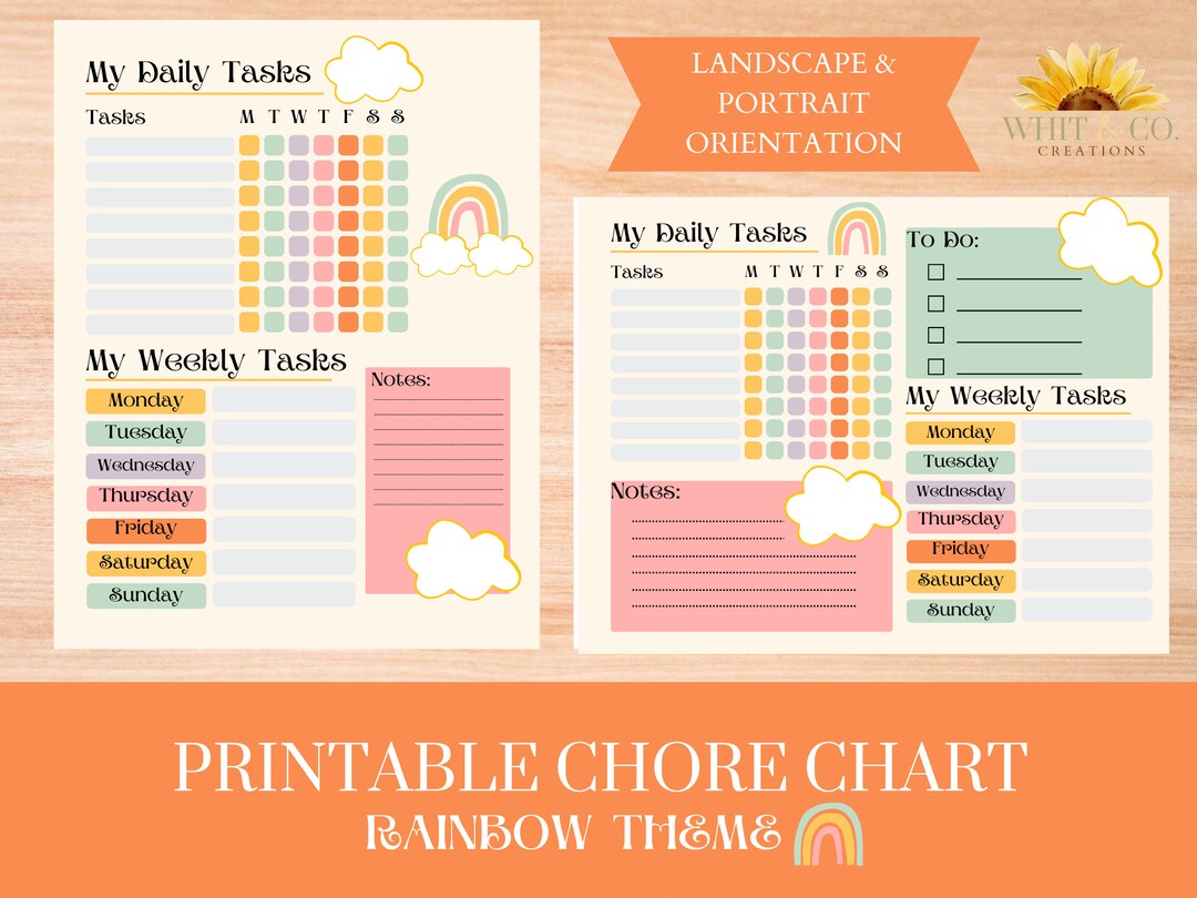Printable Chore Chart Rainbow Theme Kids Chore Chart Kids - Etsy
