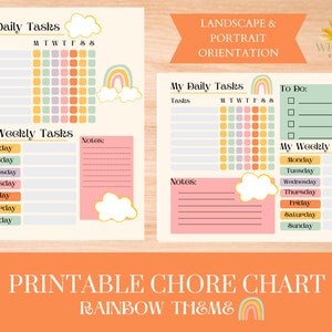Printable Chore Chart Rainbow Theme Kids Chore Chart Kids - Etsy